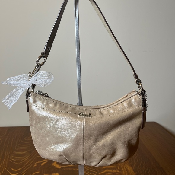 Coach | Bags | Coach Shimmer Finish Tan Leather Mini Shoulder Bag ...